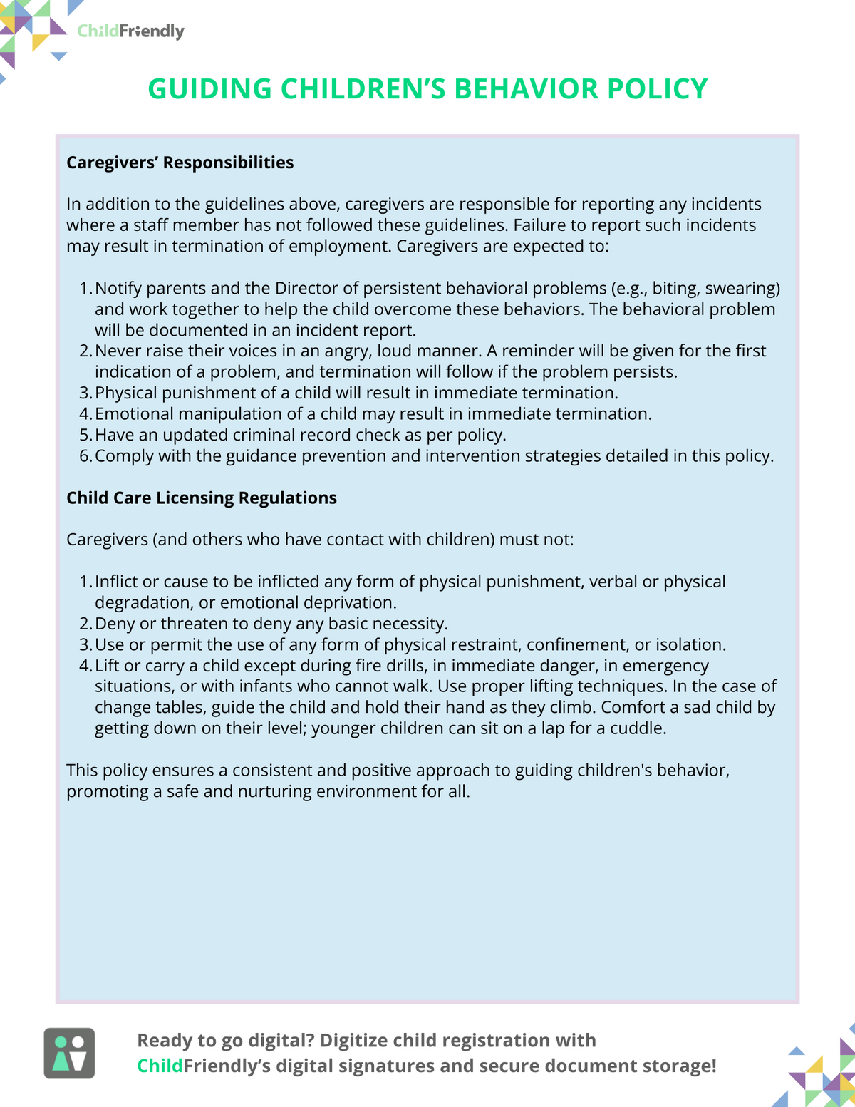 Guiding Children's Behaviour Policy Template | ChildFriendly
