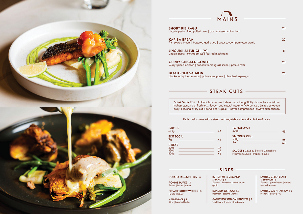 Cobblestone Menu | Fine Dining and Neapolitan Pizza Harare