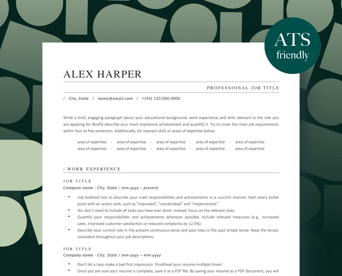 Alex - Professional and Modern ATS-Friendly Resume Template