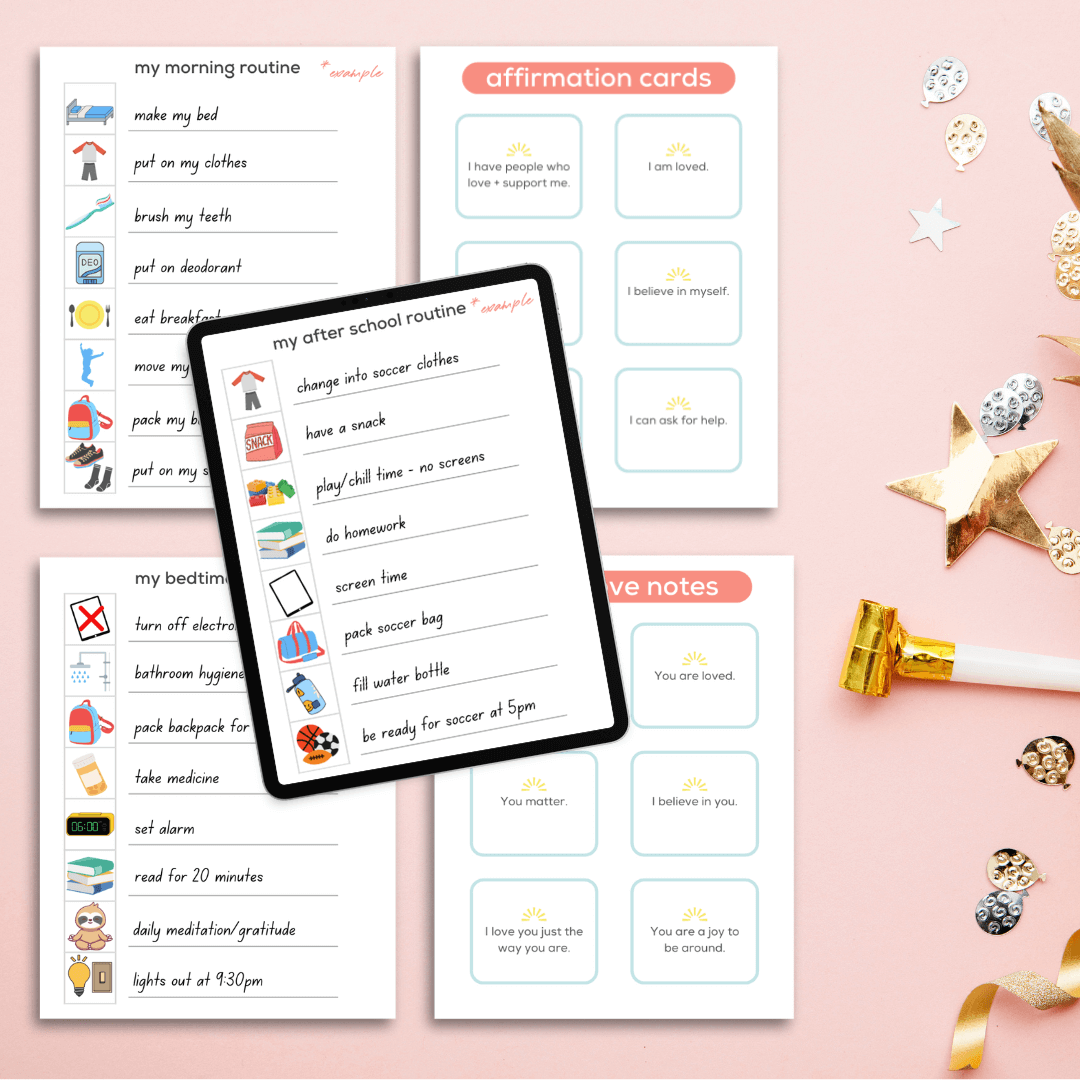 ADHD Printable Routines, Affirmation Cards, and Lunch Love Notes