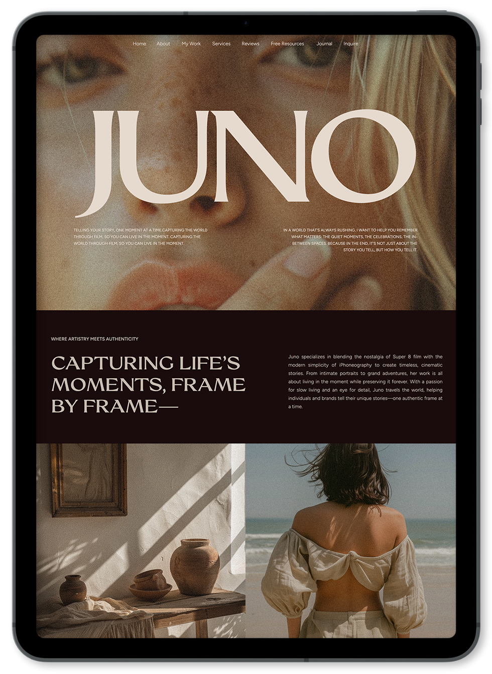 JUNO HOMEPAGE Showit Website Template | Third Story Apt.