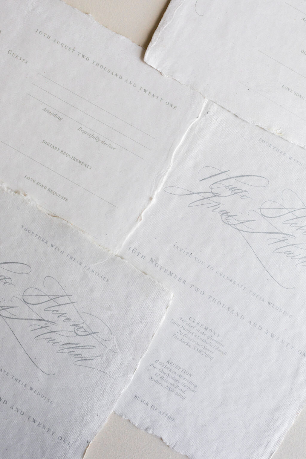 Custom modern calligraphy wedding invitation stationery