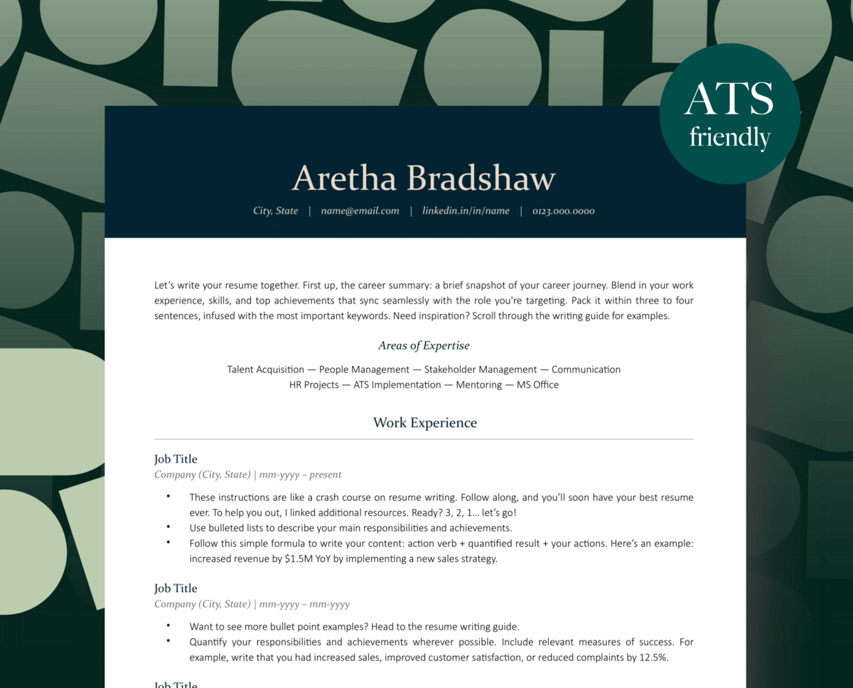 Aretha -Professional and Modern ATS-Friendly Resume Template
