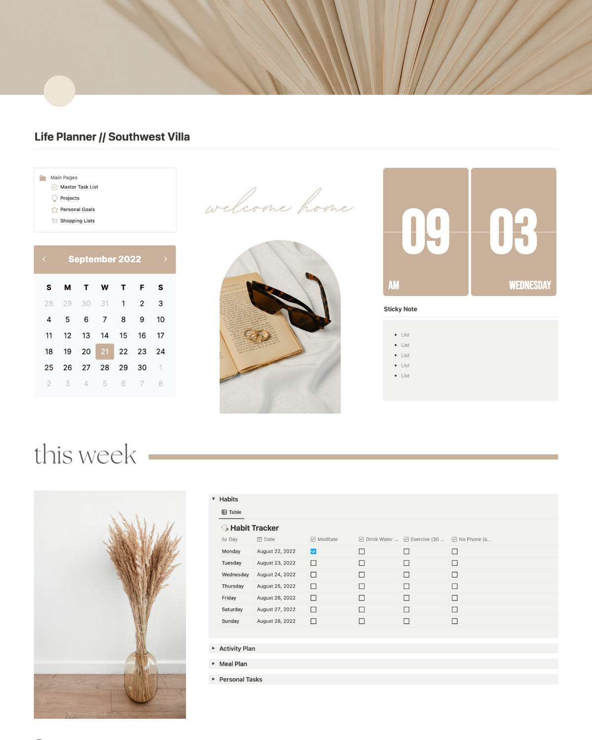 Aesthetic Life Notion Planner Template 