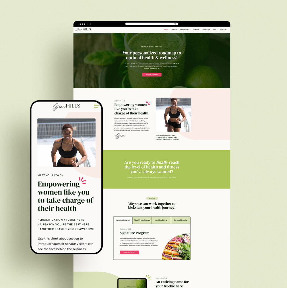 One-Page Website Template for Coaches | Mini Gina Hills