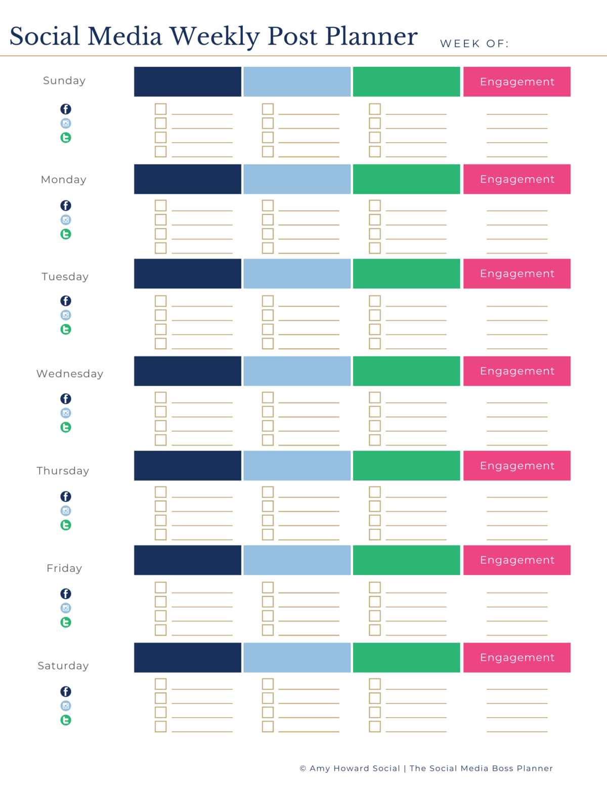 Social Media Weekly Plannner Sheet Freebie