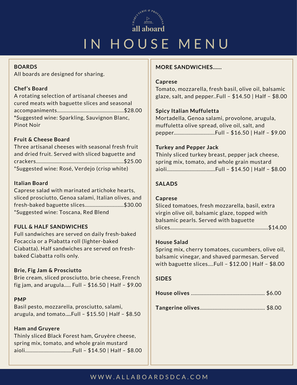 Menu & Catering | Charcuterie Boards & Events in San Diego