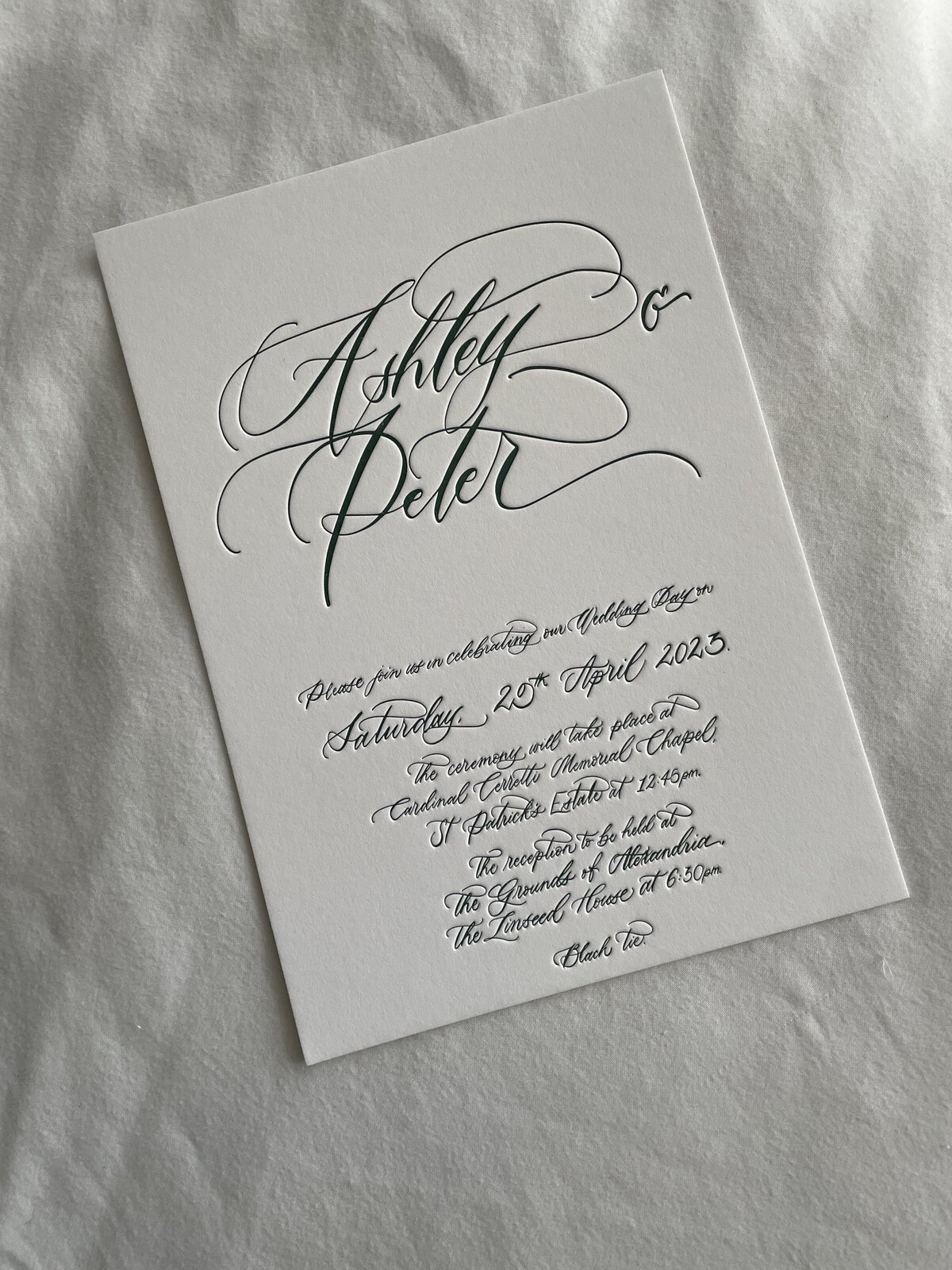 Custom modern calligraphy wedding invitation stationery