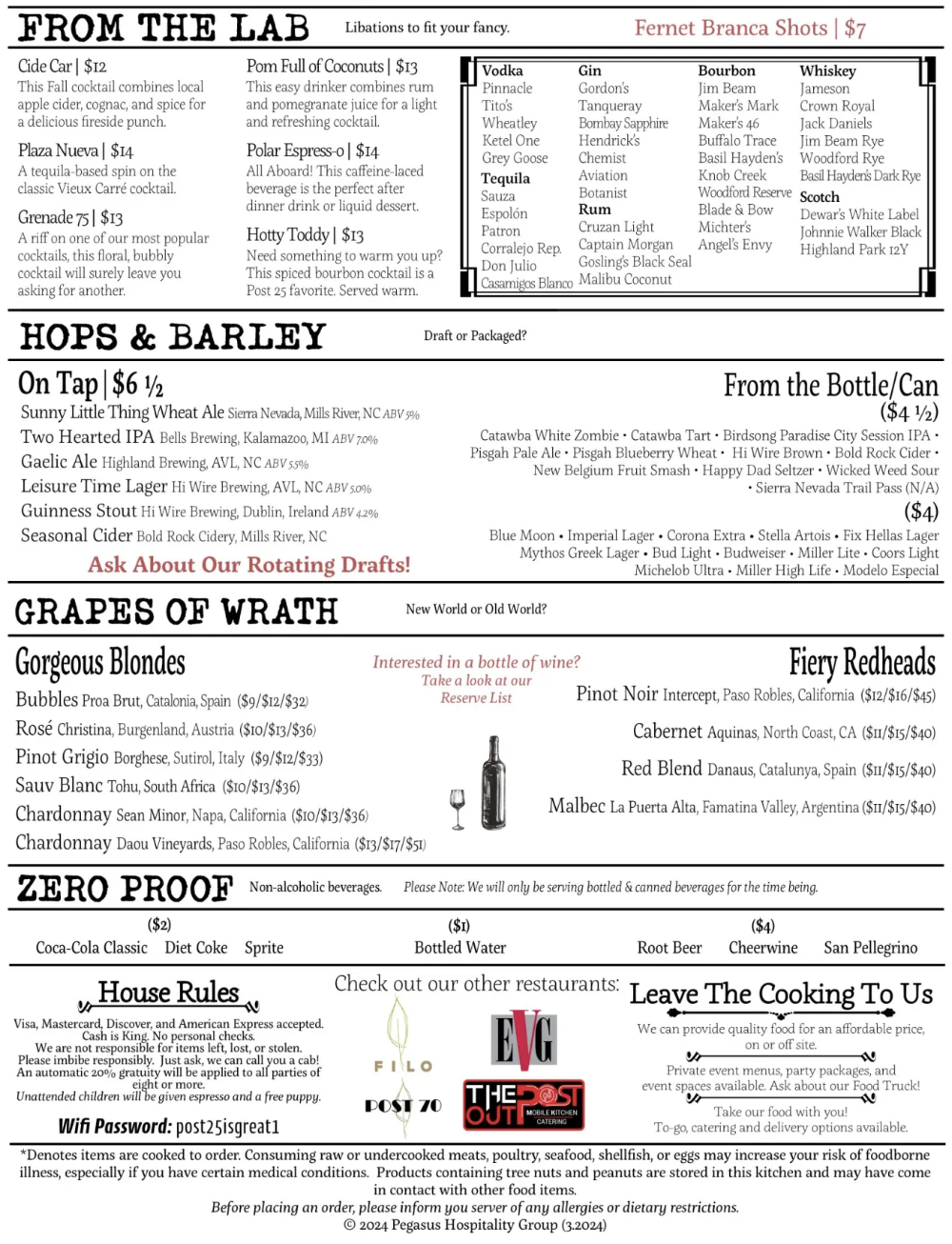 Post 25 Asheville Menu