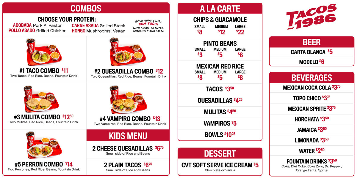 Menu | Tacos 1986