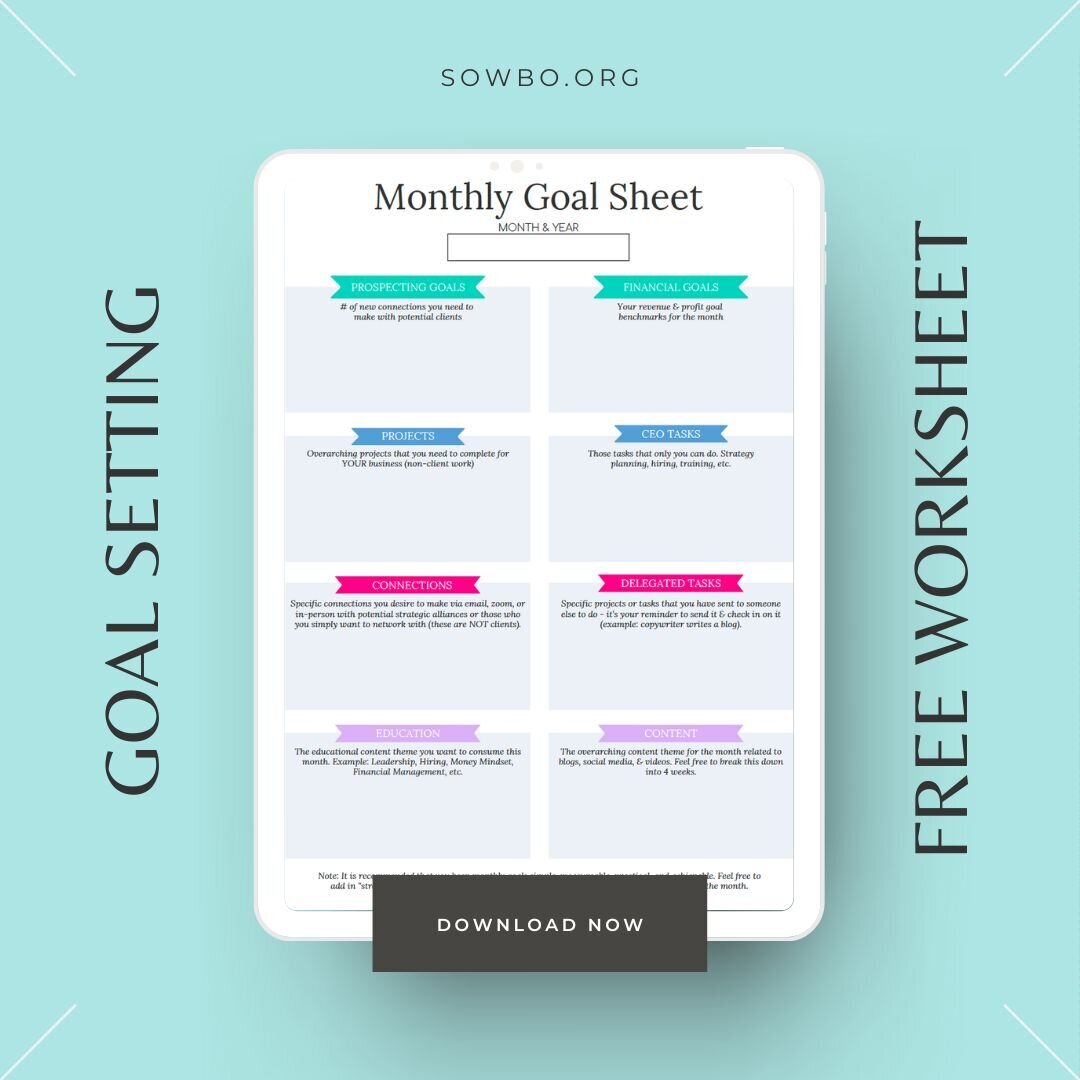 Monthly Goal Sheet for Women CEOs and Women Business Owners