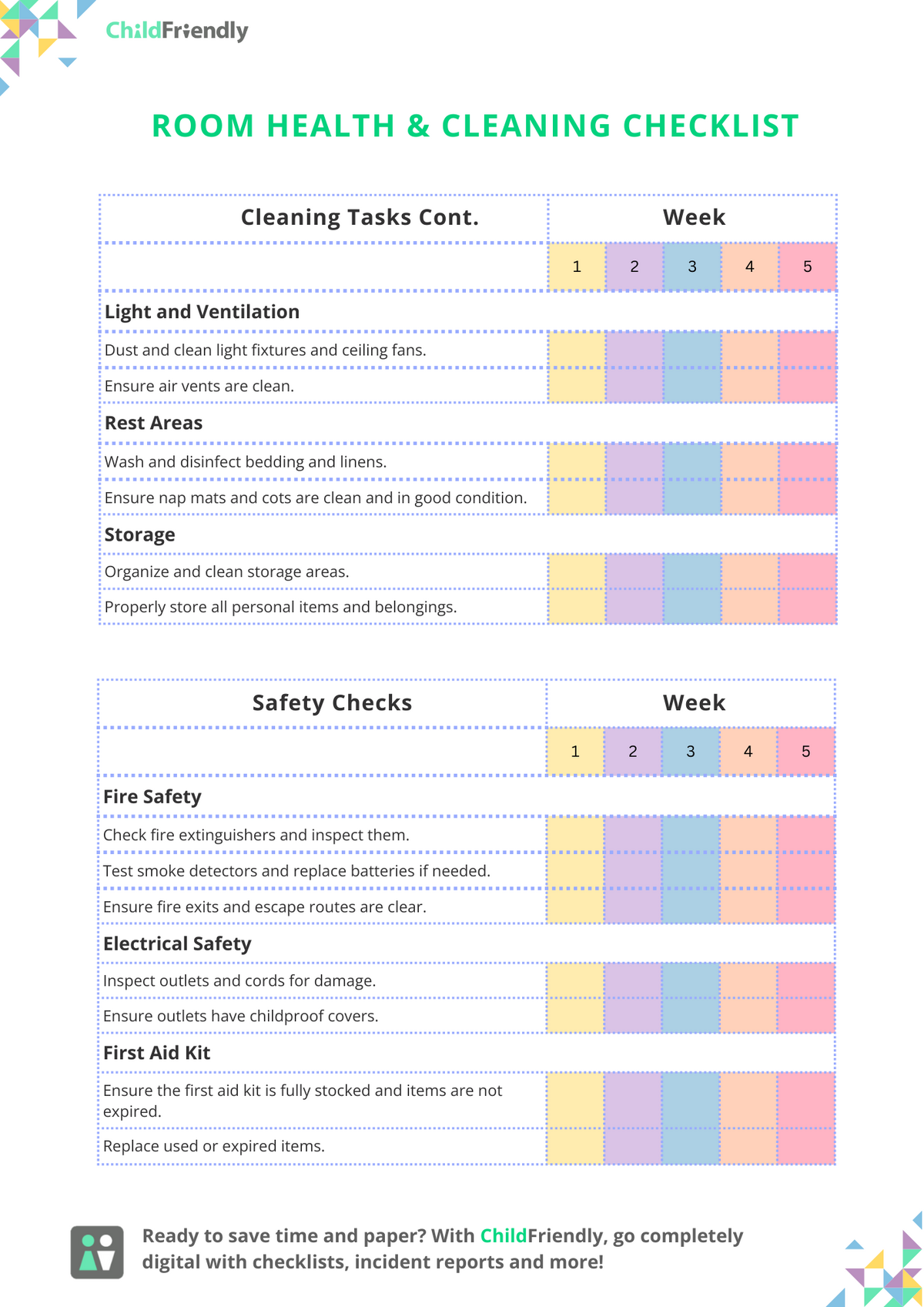 Room Health & Cleaning Checklist Template | ChildFriendly