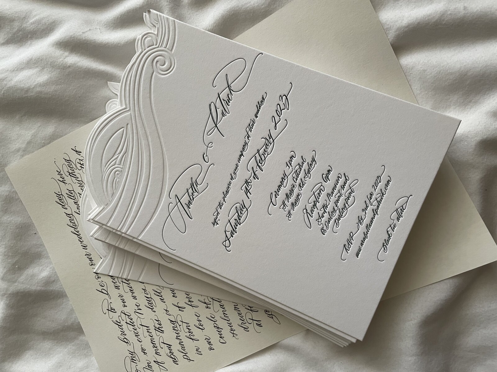 Custom modern calligraphy wedding invitation stationery