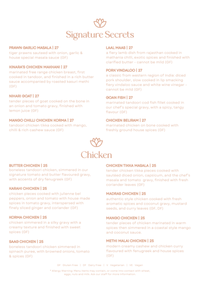 Menu | Kinara Indian Restaurant