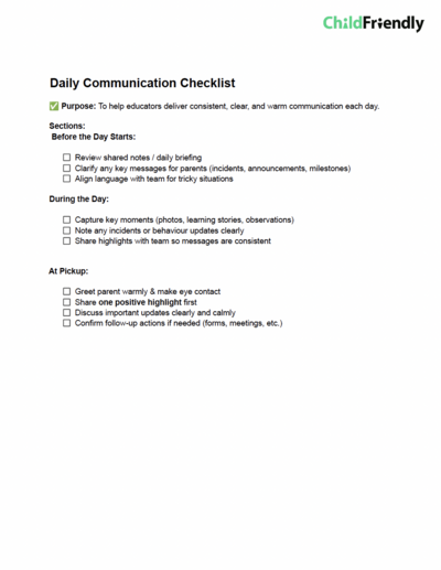Daily Communication Checklist | ChildFriendly