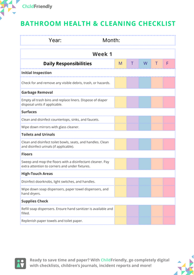 Bathroom Health & Cleaning Checklist | ChildFriendly