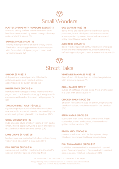 Menu | Kinara Indian Restaurant