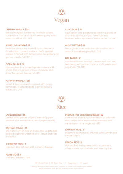 Menu | Kinara Indian Restaurant