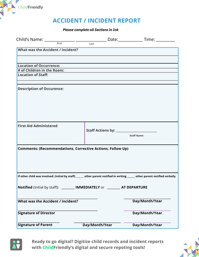Accident Incident Form Template | ChildFriendly