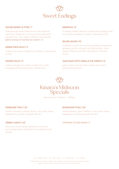 Menu | Kinara Indian Restaurant