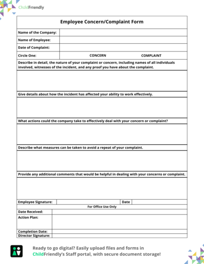 Staff Concerns Form Template | ChildFriendly