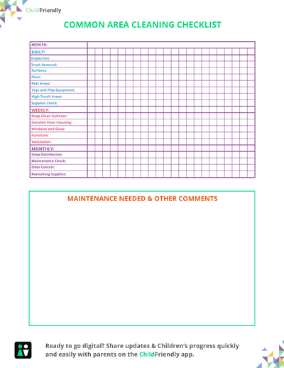 Common Area Cleaning Checklist Template | ChildFriendly