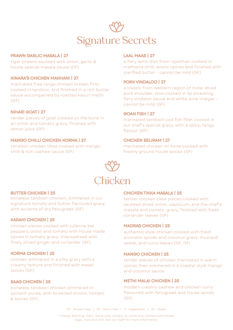 Menu | Kinara Indian Restaurant