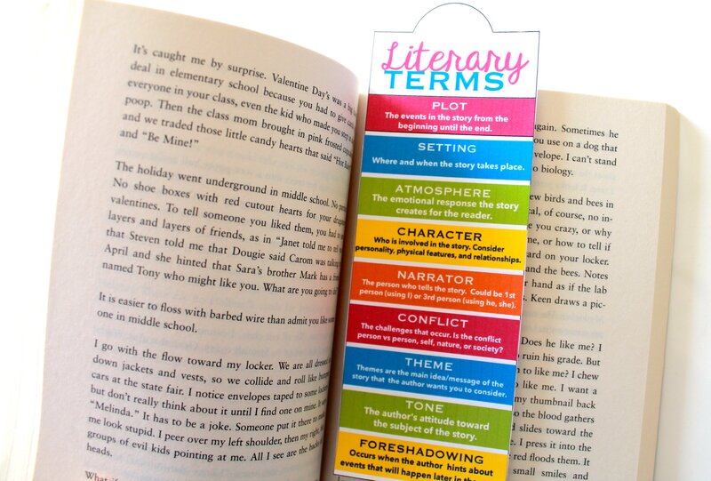 Free literary terms bookmarks