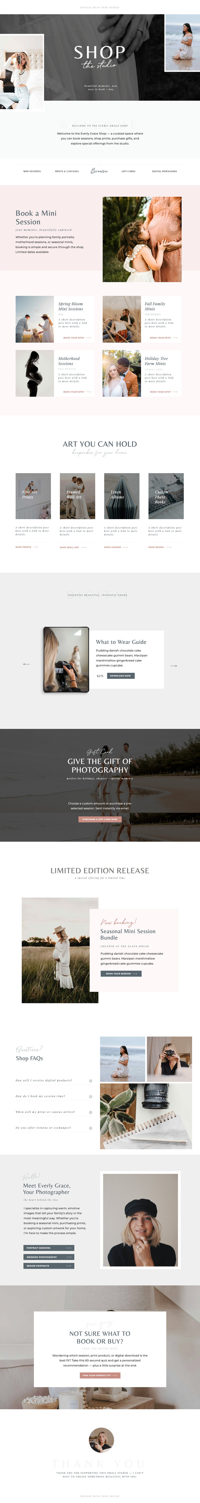 Customizable Showit Online Shop Template for Photographers