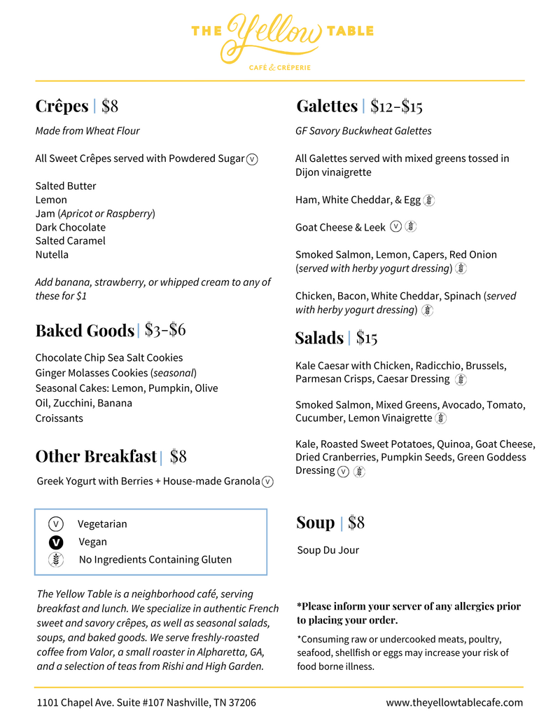 The Yellow Table Cafe and Creperie Homepage