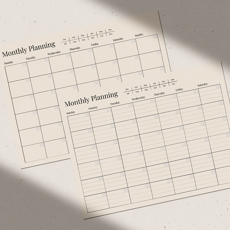 Monthly Planning Sheets