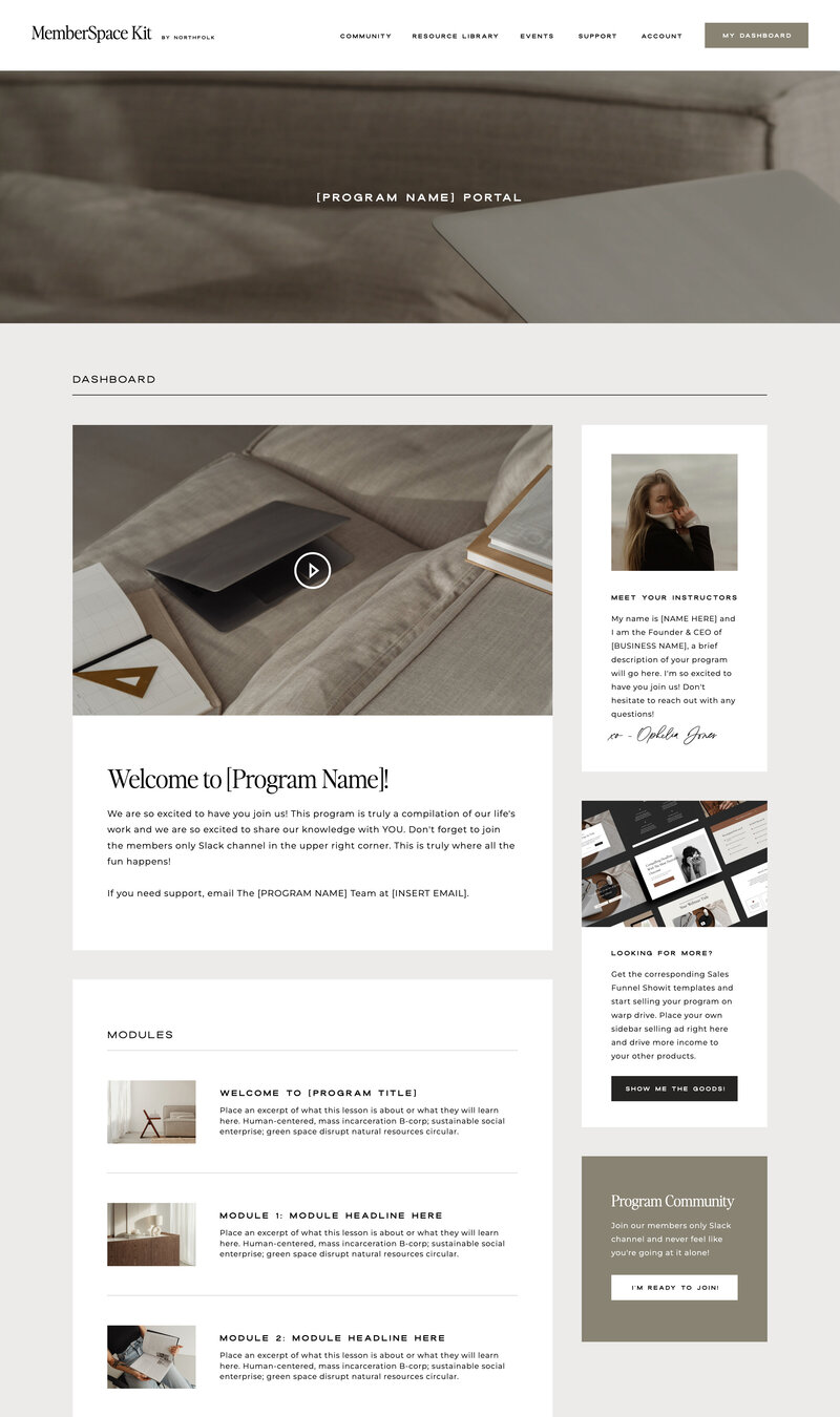 Showit MemberSpace Template