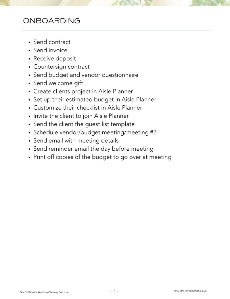 Full Service Wedding Planning Process Template | Southern Productions ...